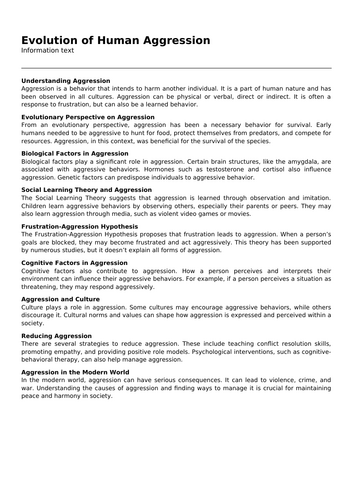 Evolution of Human Aggression | Teaching Resources