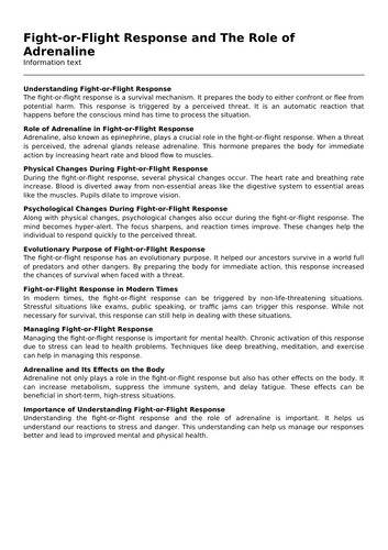 Fight-or-Flight Response and The Role of Adrenaline | Teaching Resources