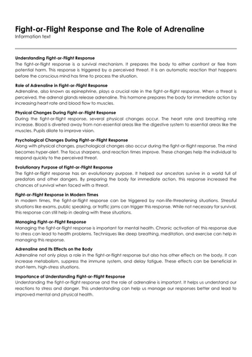 Fight-or-Flight Response and The Role of Adrenaline | Teaching Resources