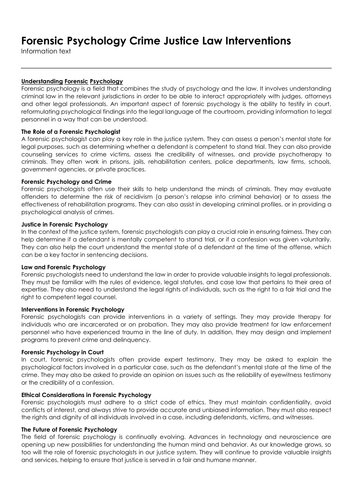 Forensic Psychology Crime Justice Law Interventions | Teaching Resources