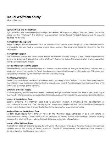 Freud Wolfman Study | Teaching Resources