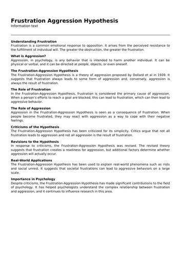 Frustration Aggression Hypothesis | Teaching Resources