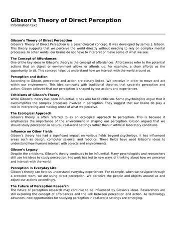 Gibson's Theory of Direct Perception | Teaching Resources