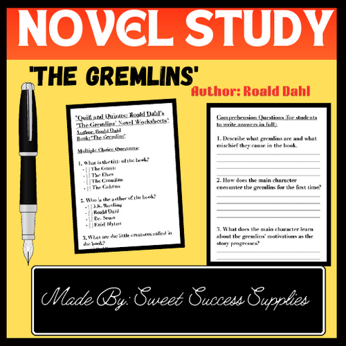 "Quill and Quizzes” Roald Dahl's 'The Gremlins' Novel Worksheets ...