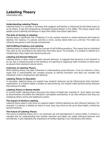 Labeling Theory | Teaching Resources