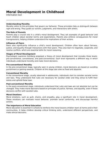 Moral Development in Childhood | Teaching Resources