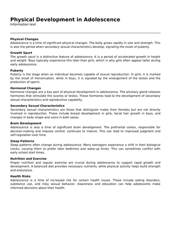 Physical Development in Adolescence | Teaching Resources