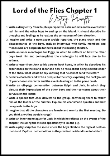 Lord of the Flies Chapter 1 Post-Reading Creative Writing Prompts ...