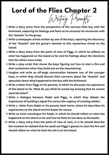 Lord of the Flies Chapter 2 Post-Reading Creative Writing Prompts ...