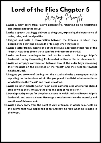 Lord of the Flies Chapter 5 Post-Reading Creative Writing Prompts ...