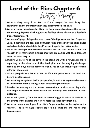Lord of the Flies Chapter 6 Post-Reading Creative Writing Prompts ...