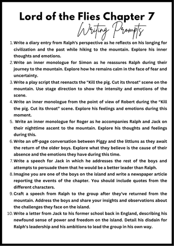 Lord of the Flies Chapter 7 Post-Reading Creative Writing Prompts ...