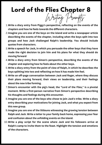 Lord of the Flies Chapter 8 Post-Reading Creative Writing Prompts ...