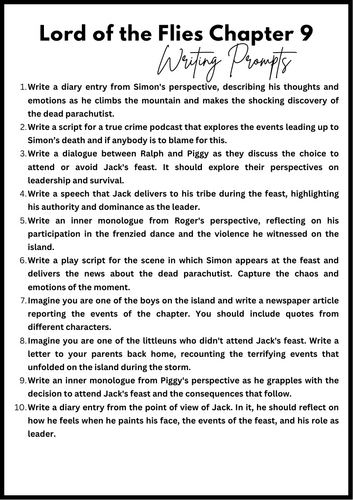 Lord of the Flies Chapter 9 Post-Reading Creative Writing Prompts ...