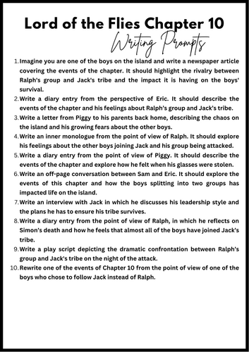 Lord of the Flies Chapter 10 Post-Reading Creative Writing Prompts ...