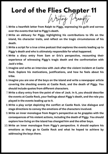 Lord of the Flies Chapter 11 Post-Reading Creative Writing Prompts ...