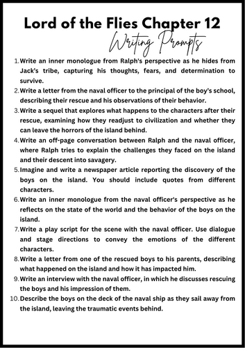 Lord of the Flies Chapter 12 Post-Reading Creative Writing Prompts ...