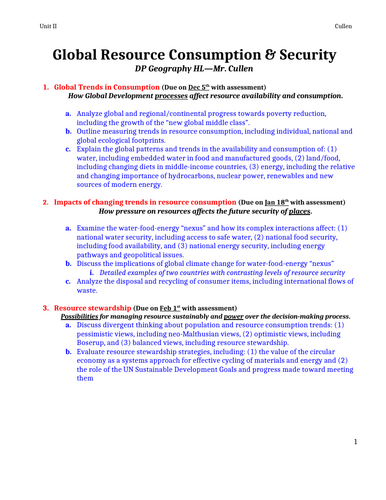 IB DP Geography Unit 3: Global Resource Consumption and Security ...