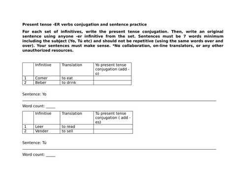 Present tense -AR verbs conjugation and sentence practice | Teaching ...
