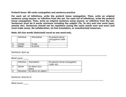 Preterit tense -ER verbs conjugation and sentence practice | Teaching ...