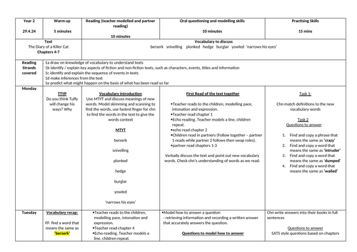 Diary of a Killer Cat SATS style questions Year 2 | Teaching Resources
