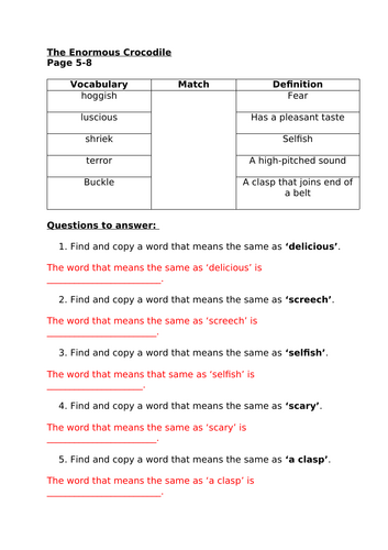 The Enormous Crocodile Guided Reading Questions | Teaching Resources