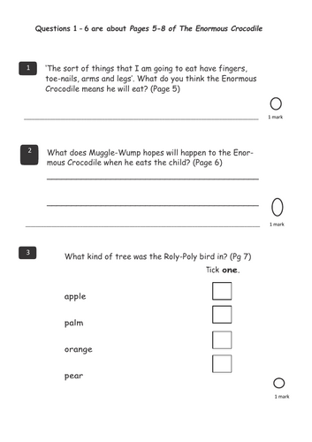 The Enormous Crocodile Guided Reading Questions | Teaching Resources