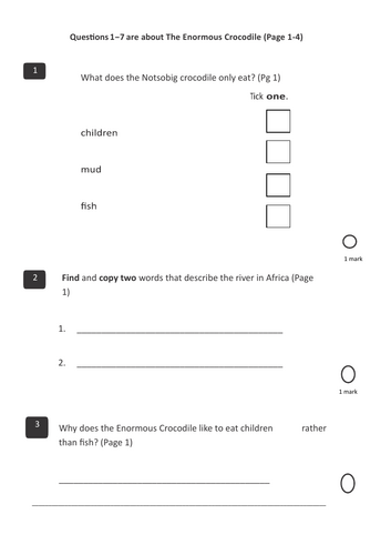 The Enormous Crocodile Guided Reading Questions | Teaching Resources