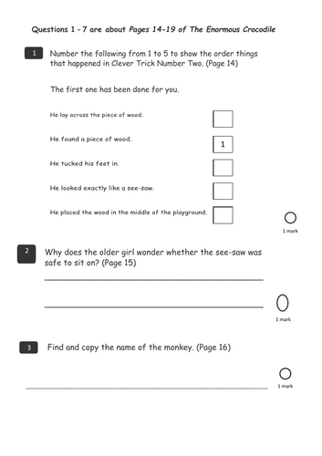 The Enormous Crocodile Guided Reading Questions | Teaching Resources