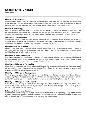Stability vs Change | Teaching Resources