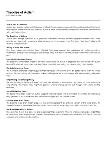 Theories of Autism | Teaching Resources