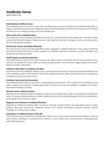 Vestibular Sense | Teaching Resources