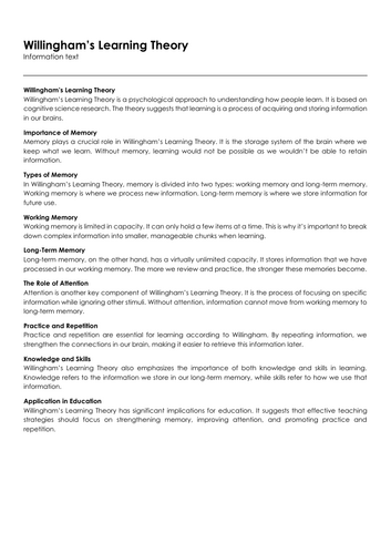 Willingham's Learning Theory | Teaching Resources