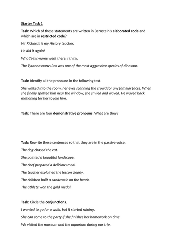 Grammar Starter Tasks for English Language A-Level | Teaching Resources