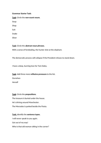 Grammar Starter Tasks for English Language A-Level | Teaching Resources