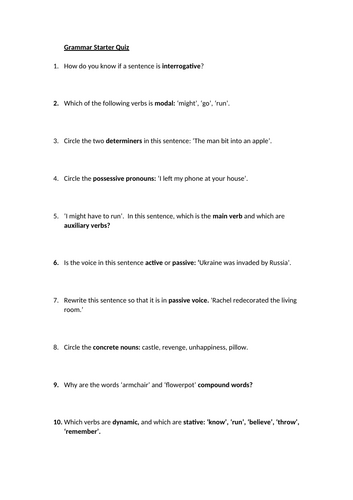 Grammar Starter Tasks for English Language A-Level | Teaching Resources