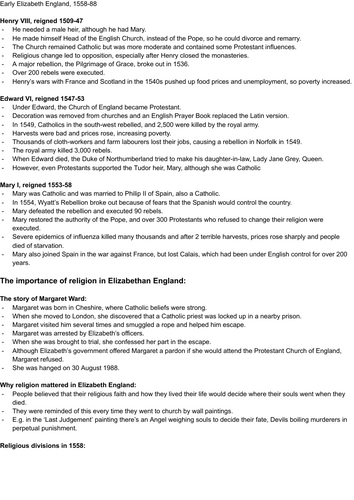 edexcel elizabethan england notes ~ gcse history | Teaching Resources
