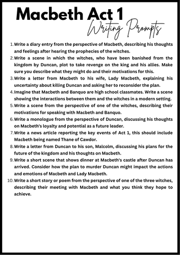 Macbeth Act 1 Post-Reading Creative Writing Prompts | Teaching Resources