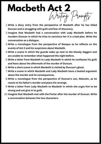 Macbeth Act 2 Post-Reading Creative Writing Prompts | Teaching Resources