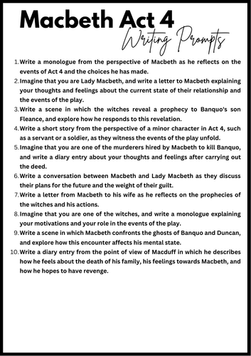 Macbeth Act 4 Post-Reading Creative Writing Prompts | Teaching Resources