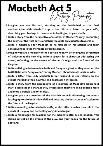 Macbeth Act 5 Post-Reading Creative Writing Prompts | Teaching Resources
