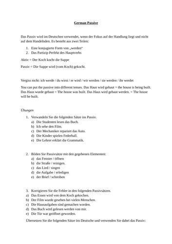 German passive voice | Teaching Resources