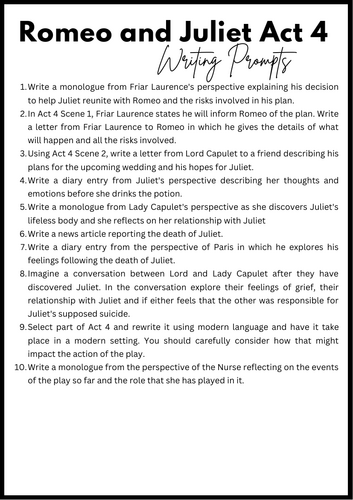 Romeo and Juliet Act 4 Post-Reading Creative Writing Prompts | Teaching ...