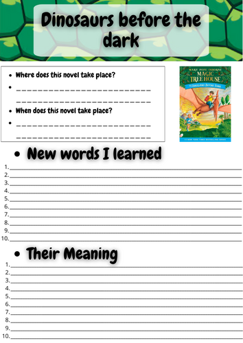 ESL Novel Study Worksheets on "Dinosaurs before the Dark" - Magic Tree ...