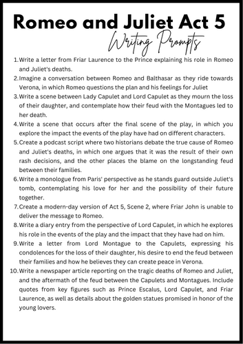 Romeo and Juliet Act 5 Post-Reading Creative Writing Prompts | Teaching ...