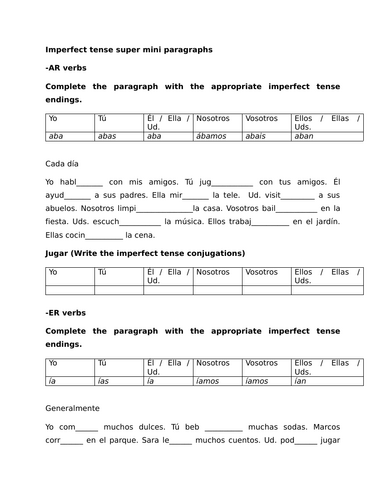Imperfect tense super mini paragraphs | Teaching Resources