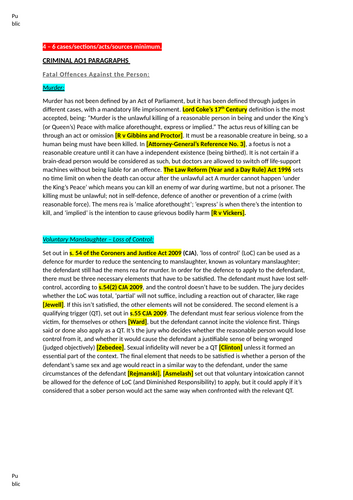 OCR A-Level - Criminal Law (AO1/AO3 Models) | Teaching Resources