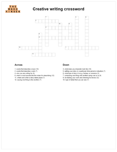 Creative writing crossword | Teaching Resources