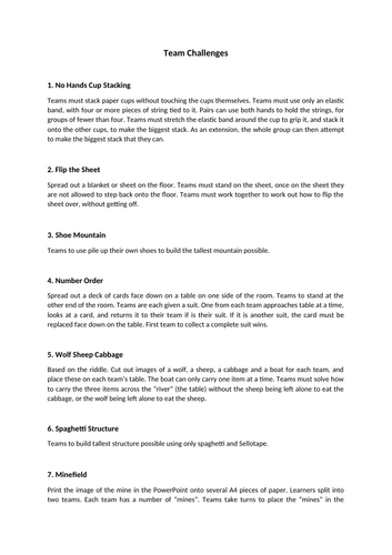Team Challenges | Teaching Resources