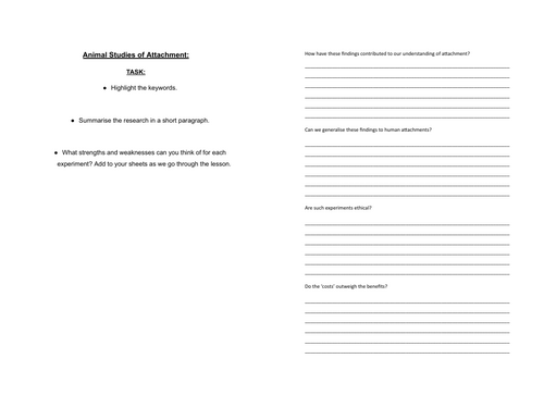 ATTACHMENT animal studies of attachment COMPLETE LESSON | Teaching ...